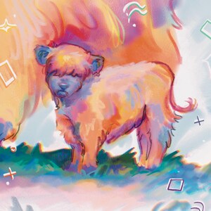5x7 Cute Fuzzy Highland Cows | Original Illustration | Digital Art ...