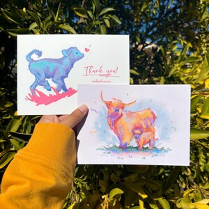 5x7 Cute Fuzzy Highland Cows | Original Illustration | Digital Art ...
