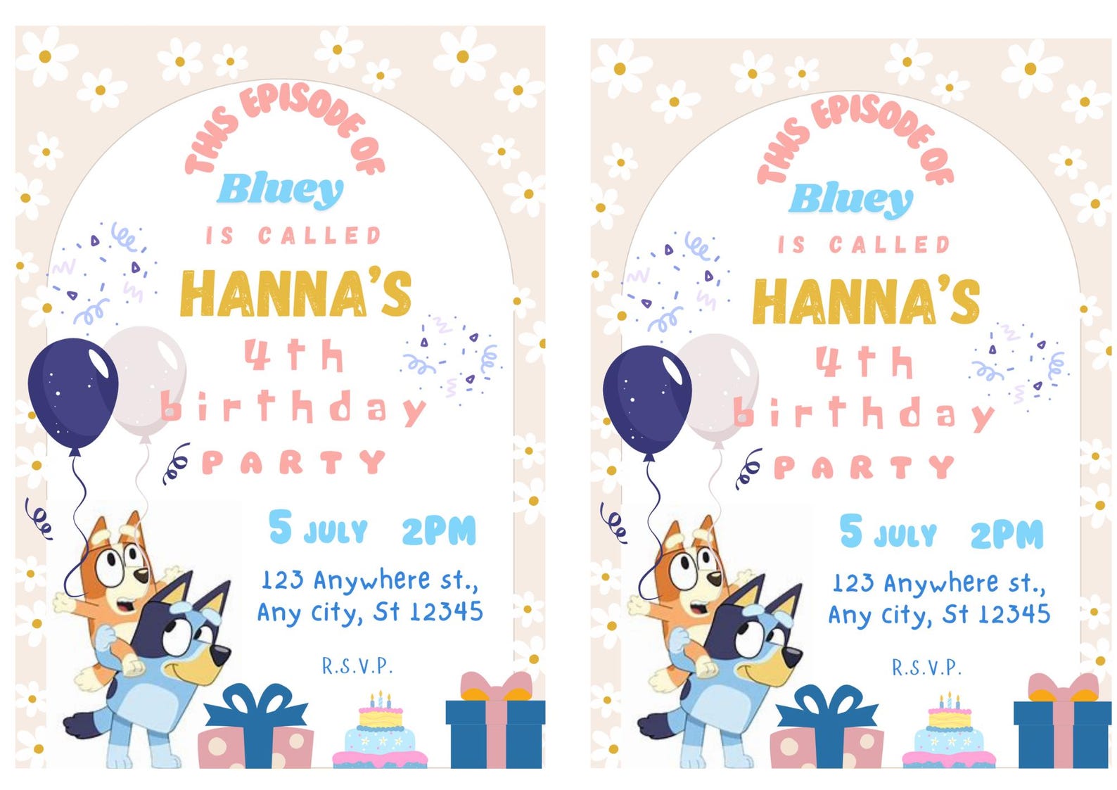 Editable Bluey Girls Daisy Bundle Birthday Invitation, Welcome Sign ...