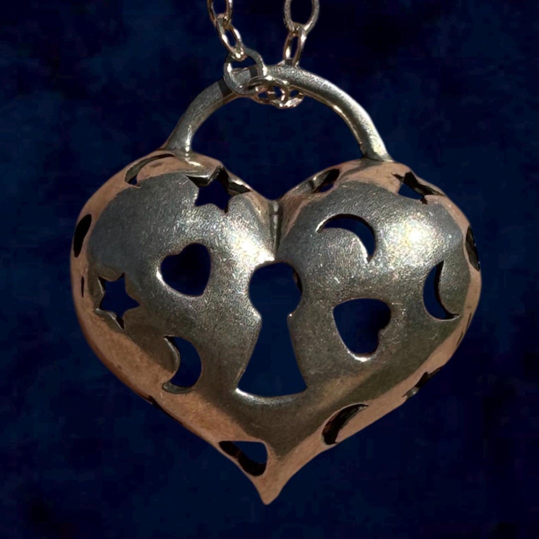 Vintage Sterling Silver Puffed Heart W/ Star Moon Key Cut Outs 24.5 ...