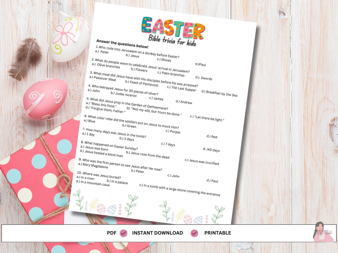 Easter Bible Trivia for Kids, Christian Printable Game, Sunday School ...