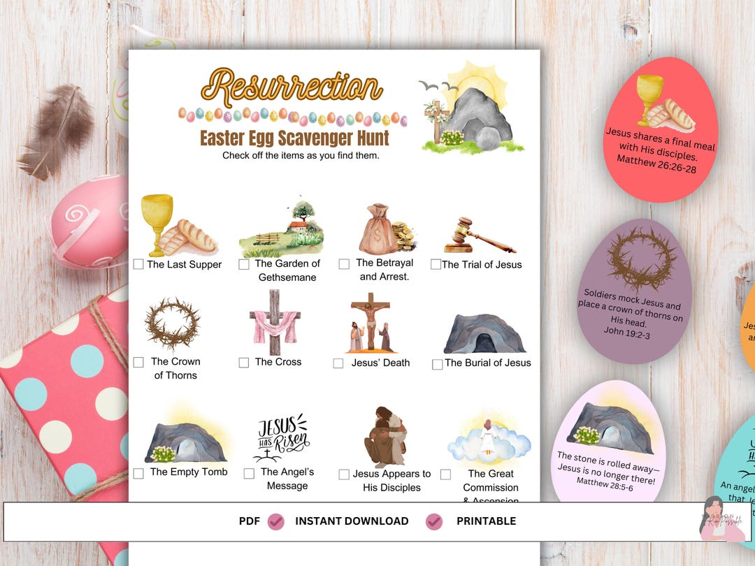 The Easter Story Scavenger Hunt | Christian Easter Egg Hunt for Kids ...