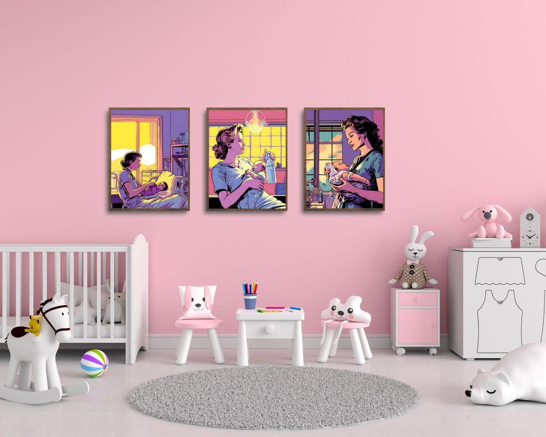 Newborn Nursery Pop Art Prints: Nurse and Baby, Pediatric Decor ...