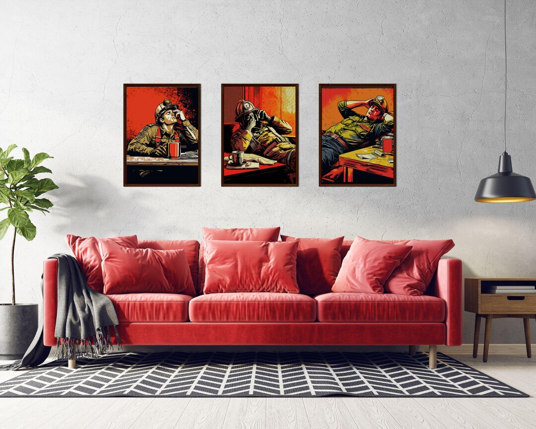 Firefighter Comic Poster Set (3 Prints): Heroic Firehouse Wall Art ...