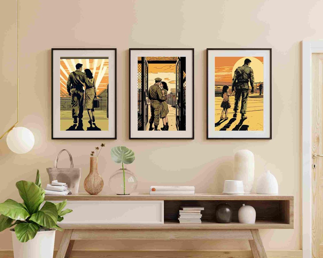 Military Homecoming Poster Set: Comic-style Reunion Art (digital ...