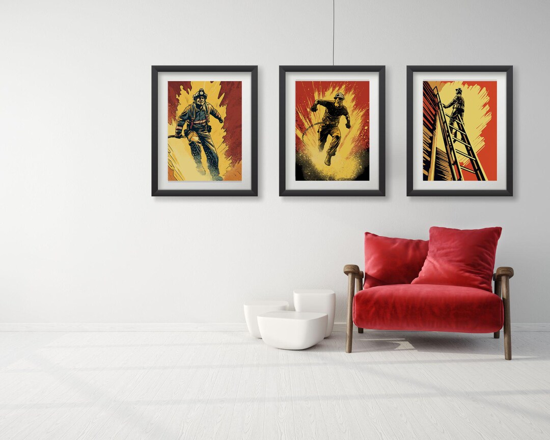 Firefighter Comic Art Prints: Heroic Rescue Decor (11x14” Digital ...