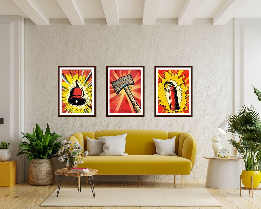 Firefighter Comic Art Print Set: Fire Station Tools, Retro Decor (11x14 ...
