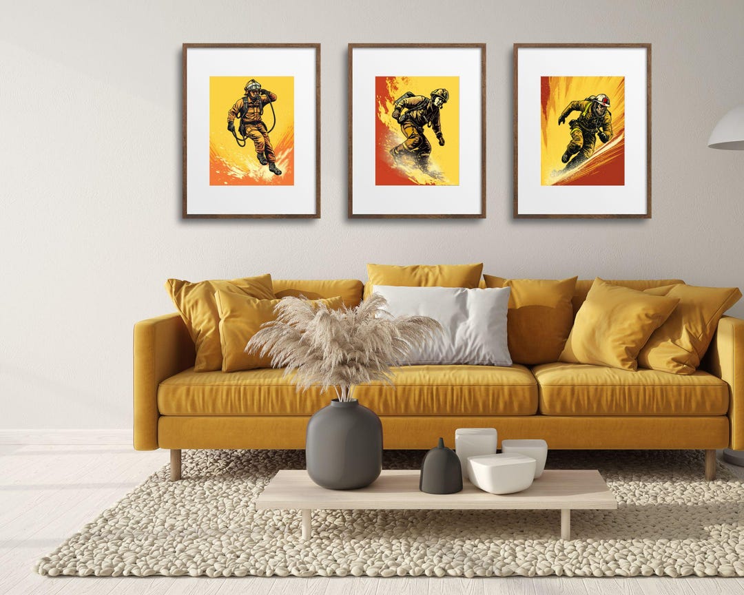 Firefighter Comic Book Poster Set: Action Hero Prints (11x14 Digital ...
