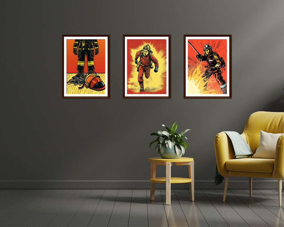 Firefighter Comic Art Print Set – Hero Action Theme (digital 11x14") - Etsy