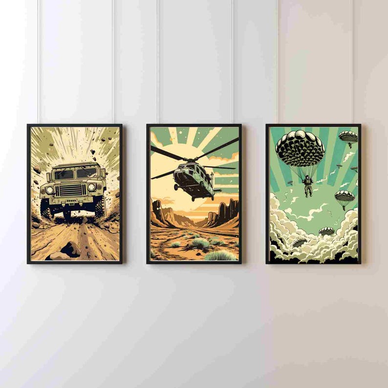 Combat Vehicle Airborne Poster (set of 3) – Military Truck Helicopter ...