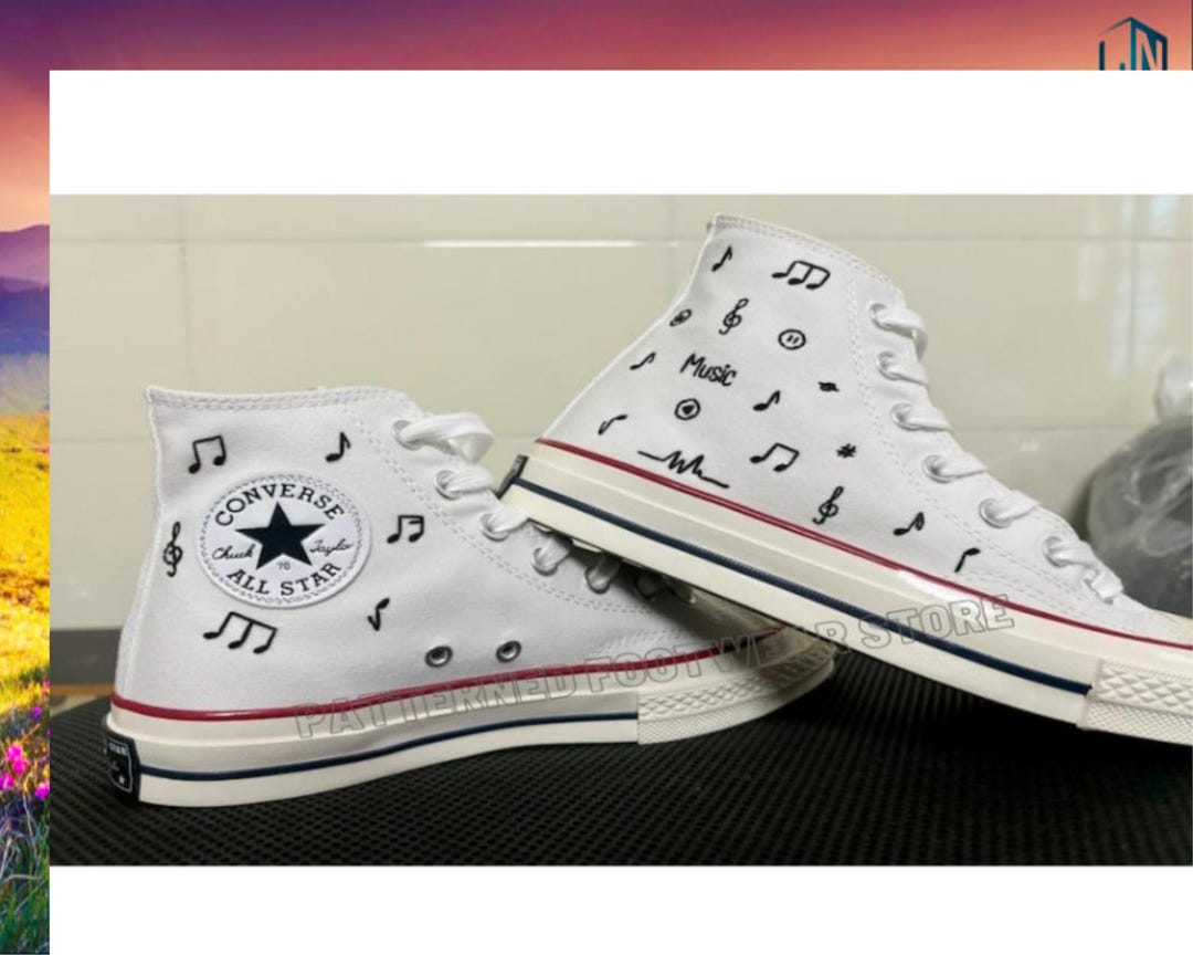 Music Notes Embroidered Converse High Tops, Embroidered Converse - Etsy