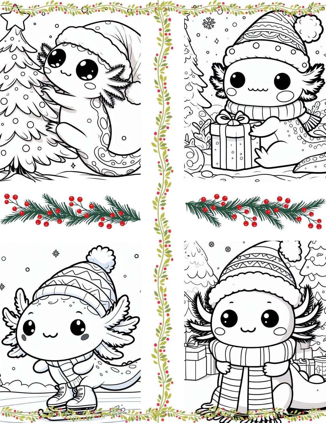Magical Kawaii Christmas Coloring Book - Axolotls Festive Fun | Perfect ...
