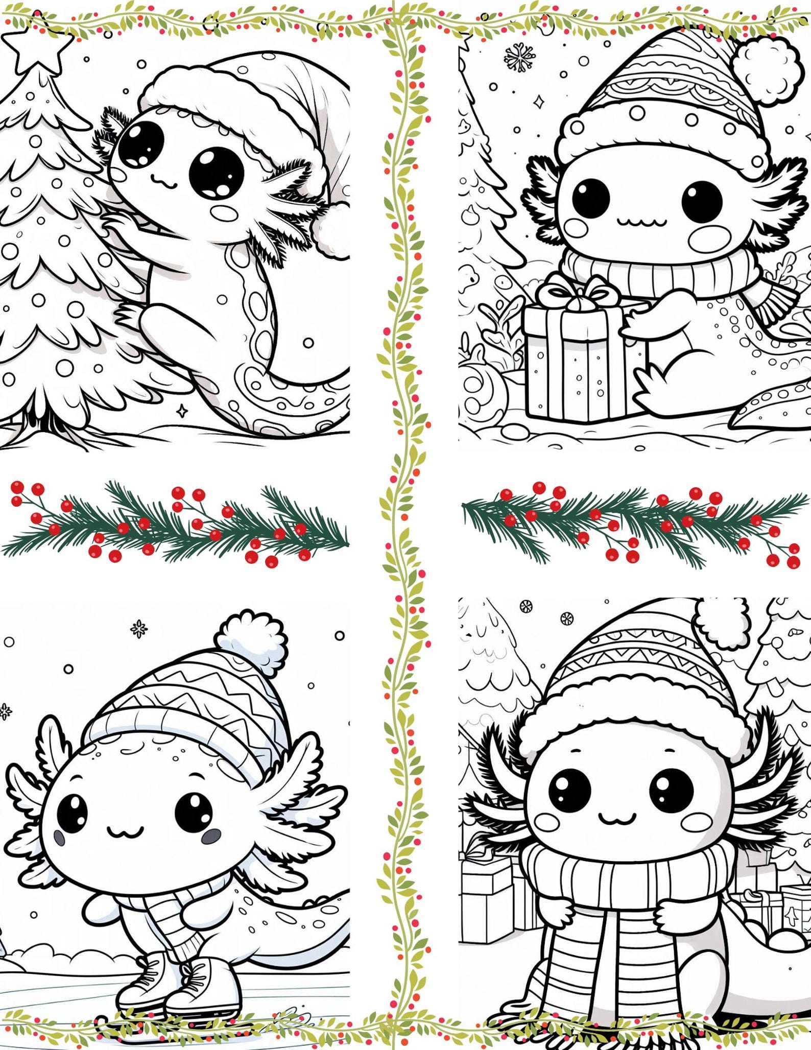 Magical Kawaii Christmas Coloring Book - Axolotls Festive Fun | Perfect ...