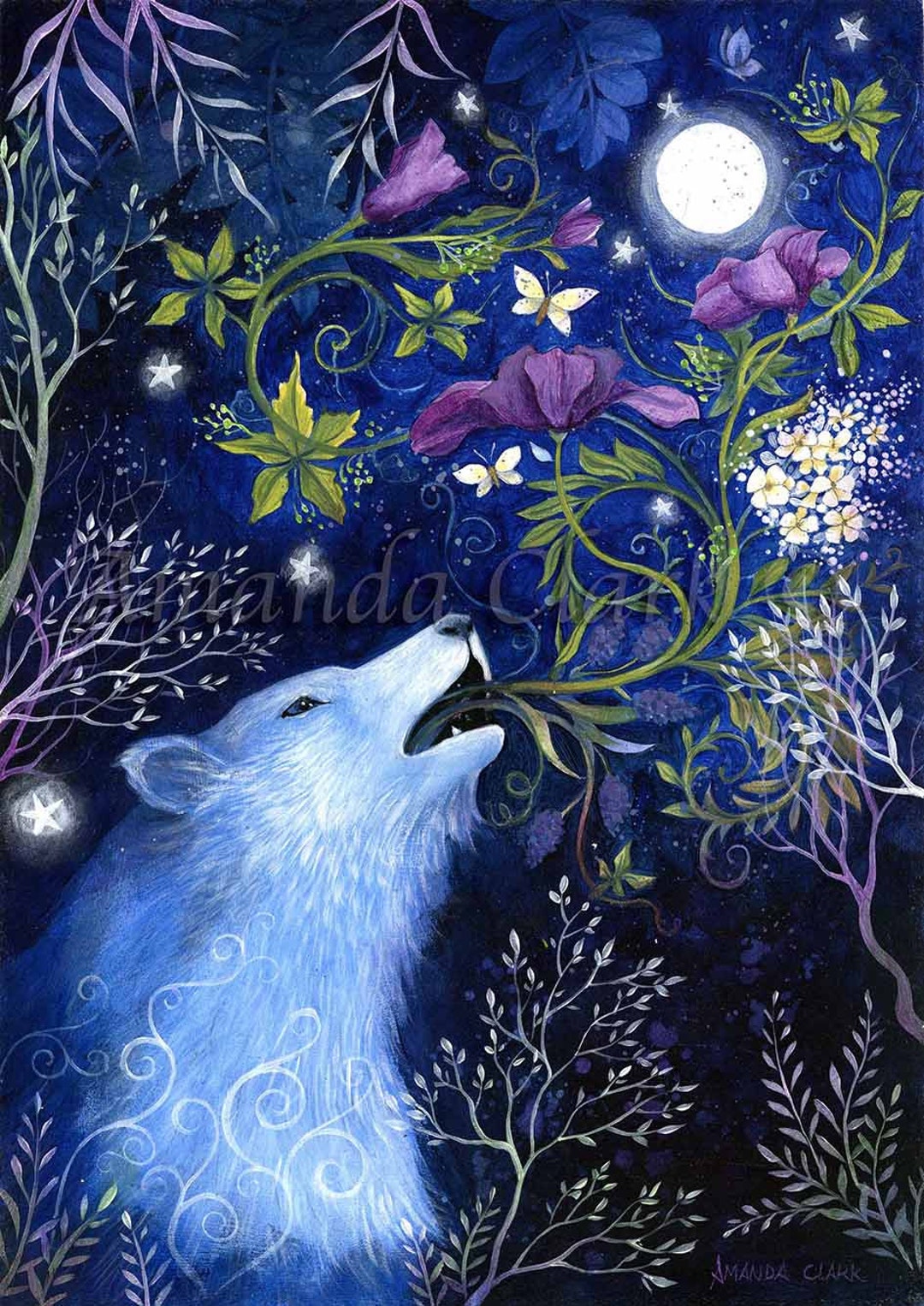 Art Print Titled "wolf Song" by Amanda Clark - Wolf, Botanical, Fairy ...