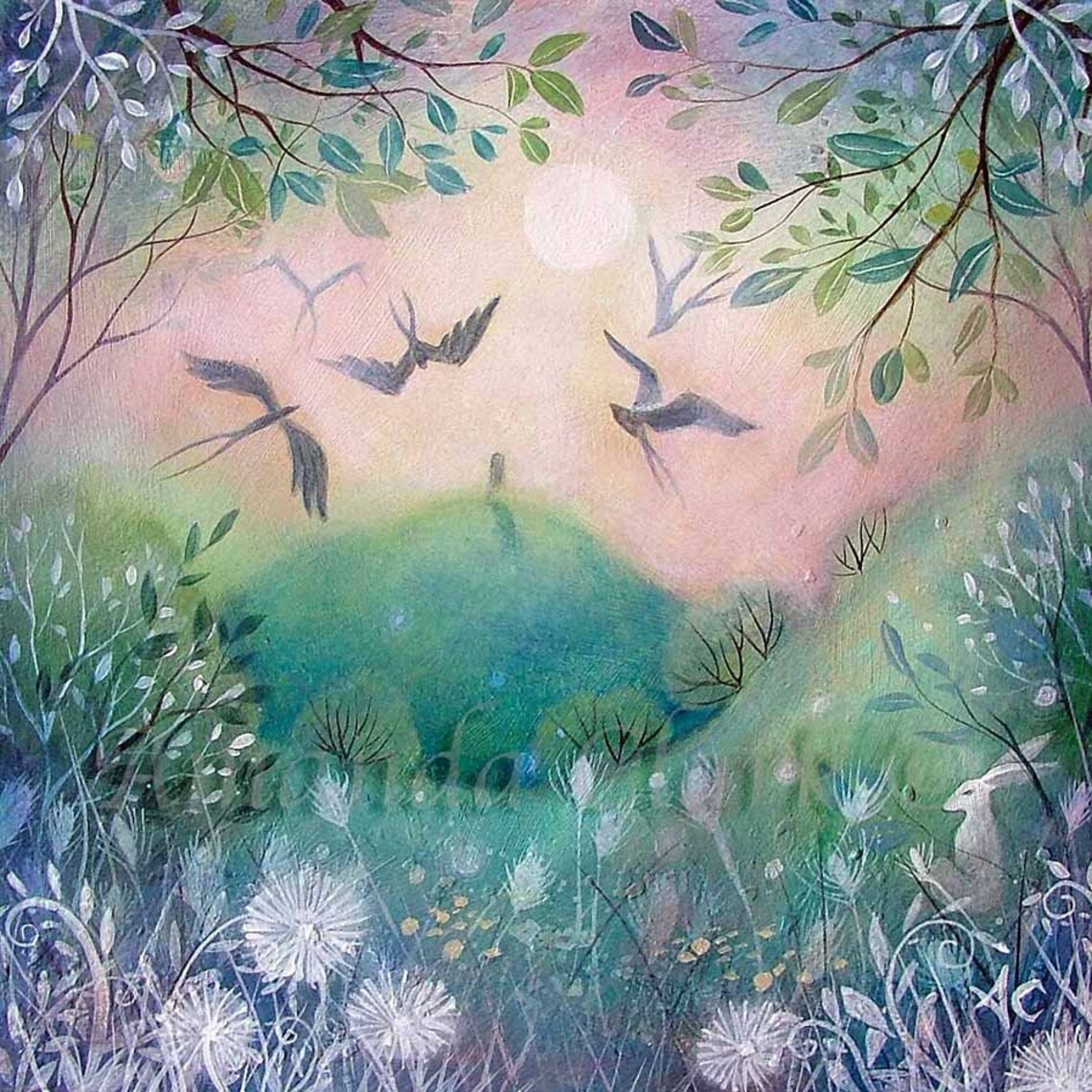 Landscape Art Print "first Light" by Amanda Clark - Swallow Bird Art - Etsy