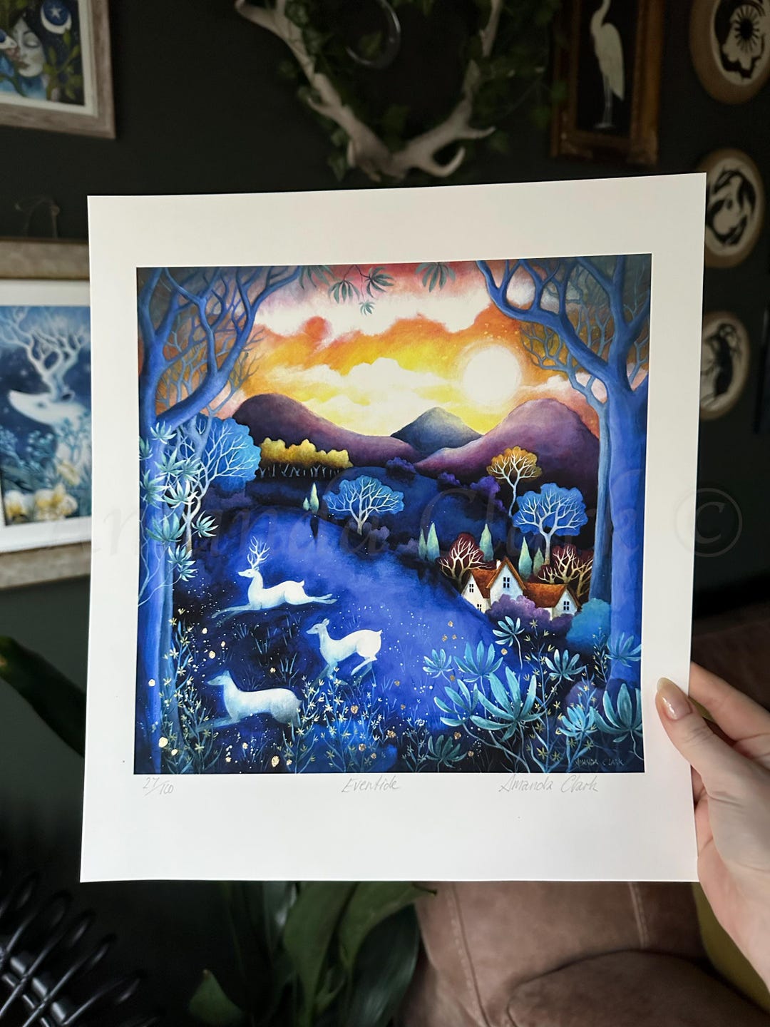 Landscape Art Print "eventide" by Amanda Clark - Deer, Limited Edition ...