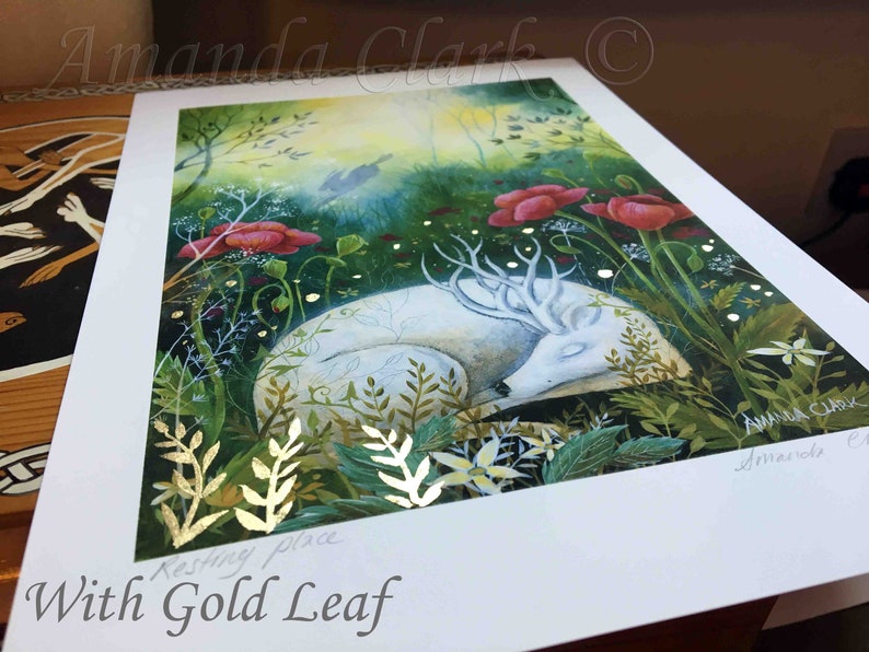Stag & Flower Art Print "resting Place" by Amanda Clark - Botanical ...