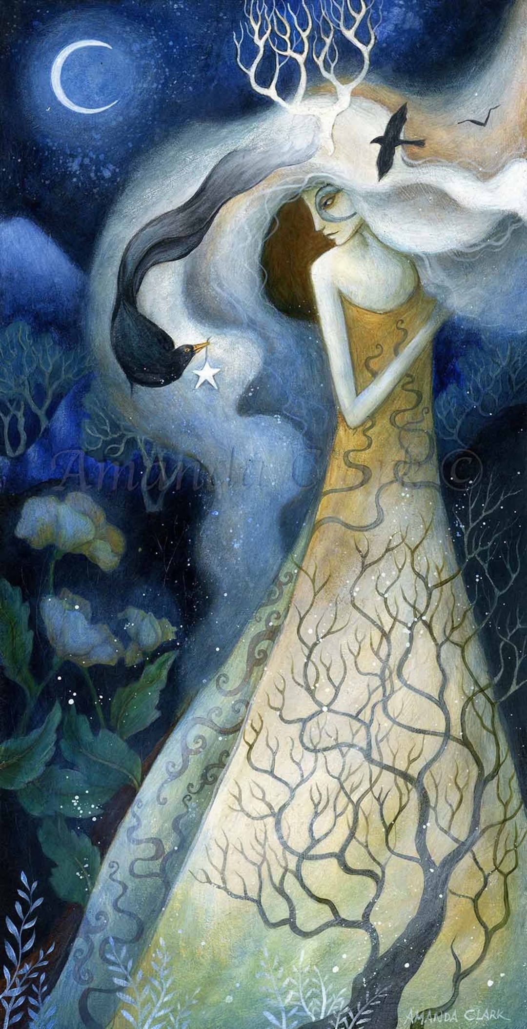 Goddess and Crow Art Print "keeper of the Twilight" by Amanda Clark ...