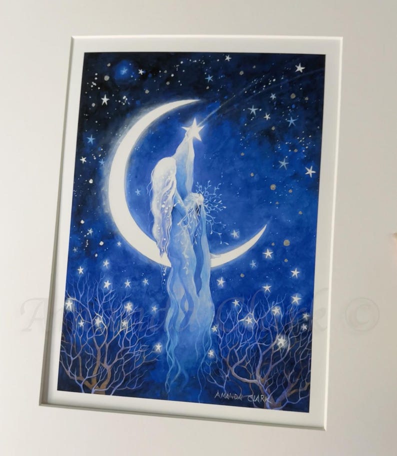 Large Mounted Celestial Art Print "moon Goddess" by Amanda Clark ...