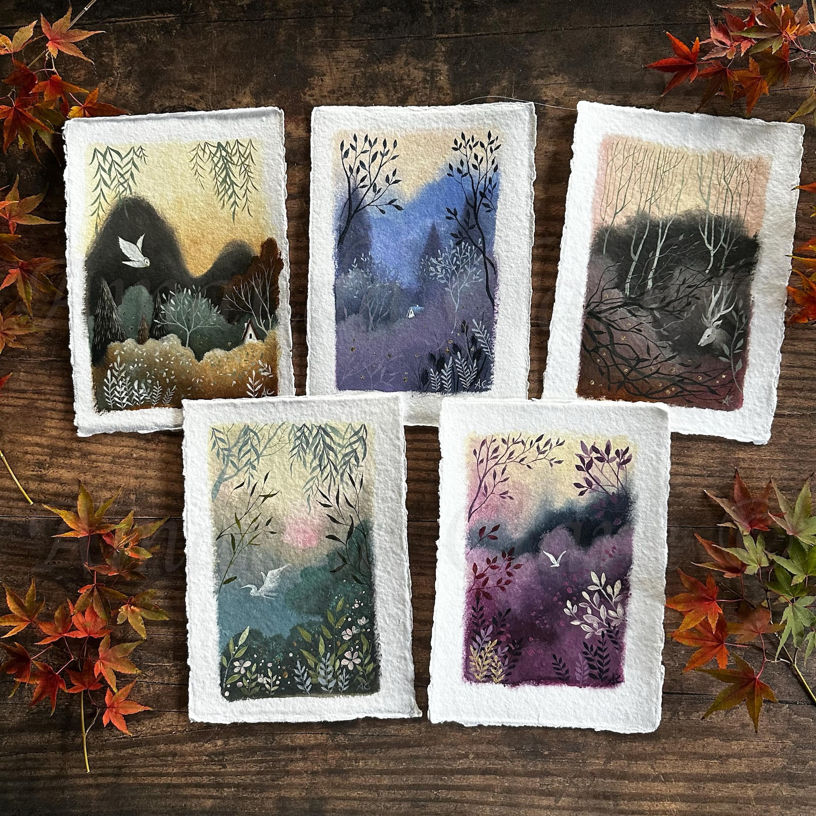 Miniature Handmade Paper Painting No.8 - Small, Landscape, Fairy Tale ...