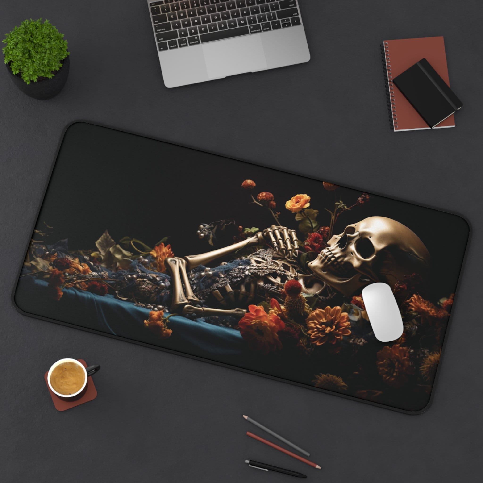 Dark Cottagecore Desk Mat, Floral Skeleton Mouse Pad, Dark Academia ...