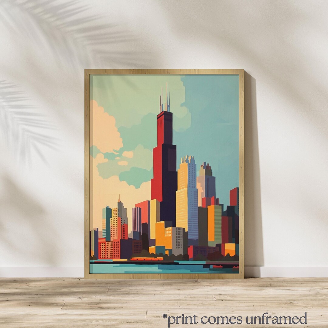 Chicago Art Print, Illinois Art Poster Home Decor, Chicago Skyline Wall ...