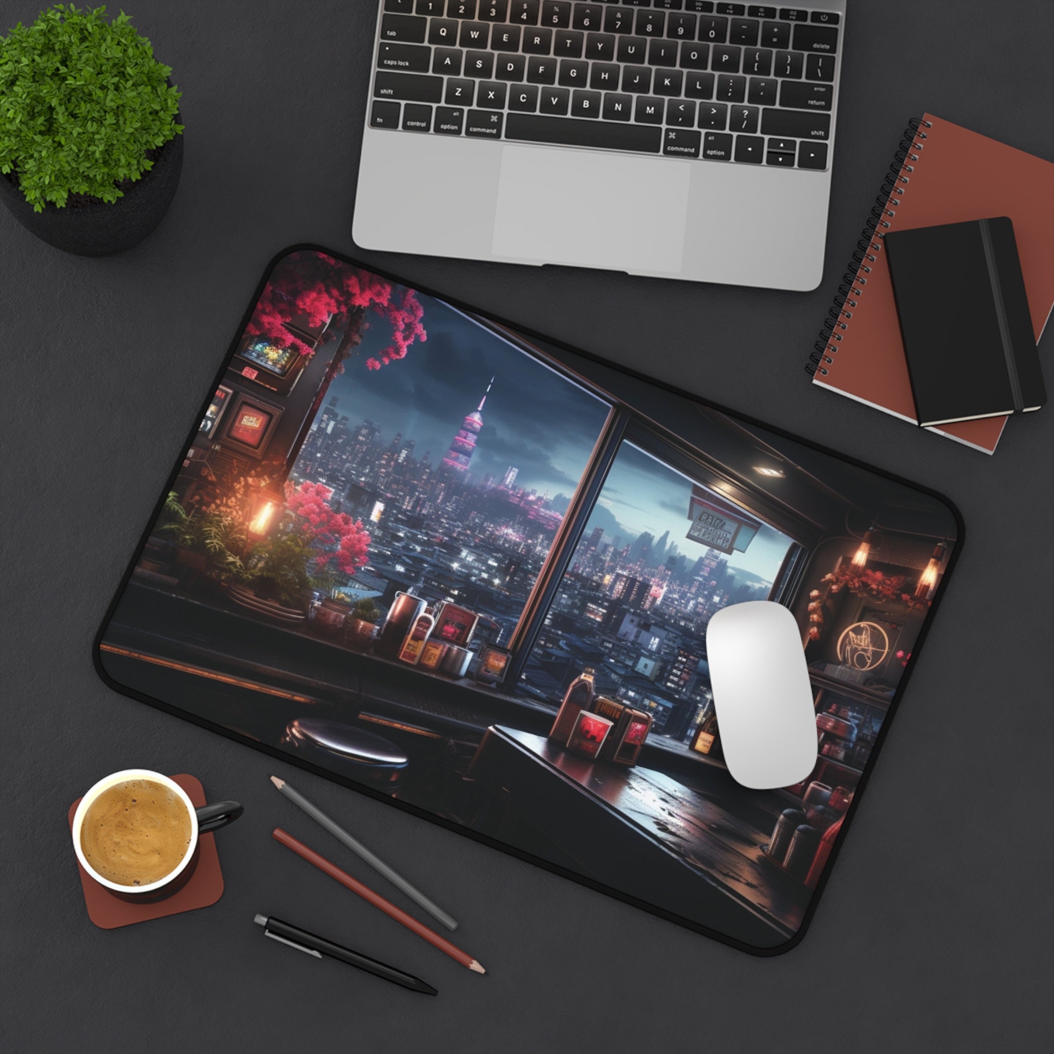Cyberpunk Modern City, Cafe Bar Aesthetic Desk Mat, Gaming Mousepad XL ...