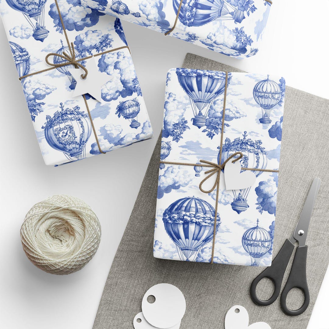Copy of Hot Air Balloon Wrapping Paper, Baby Shower Gift Wrap, Toile De ...