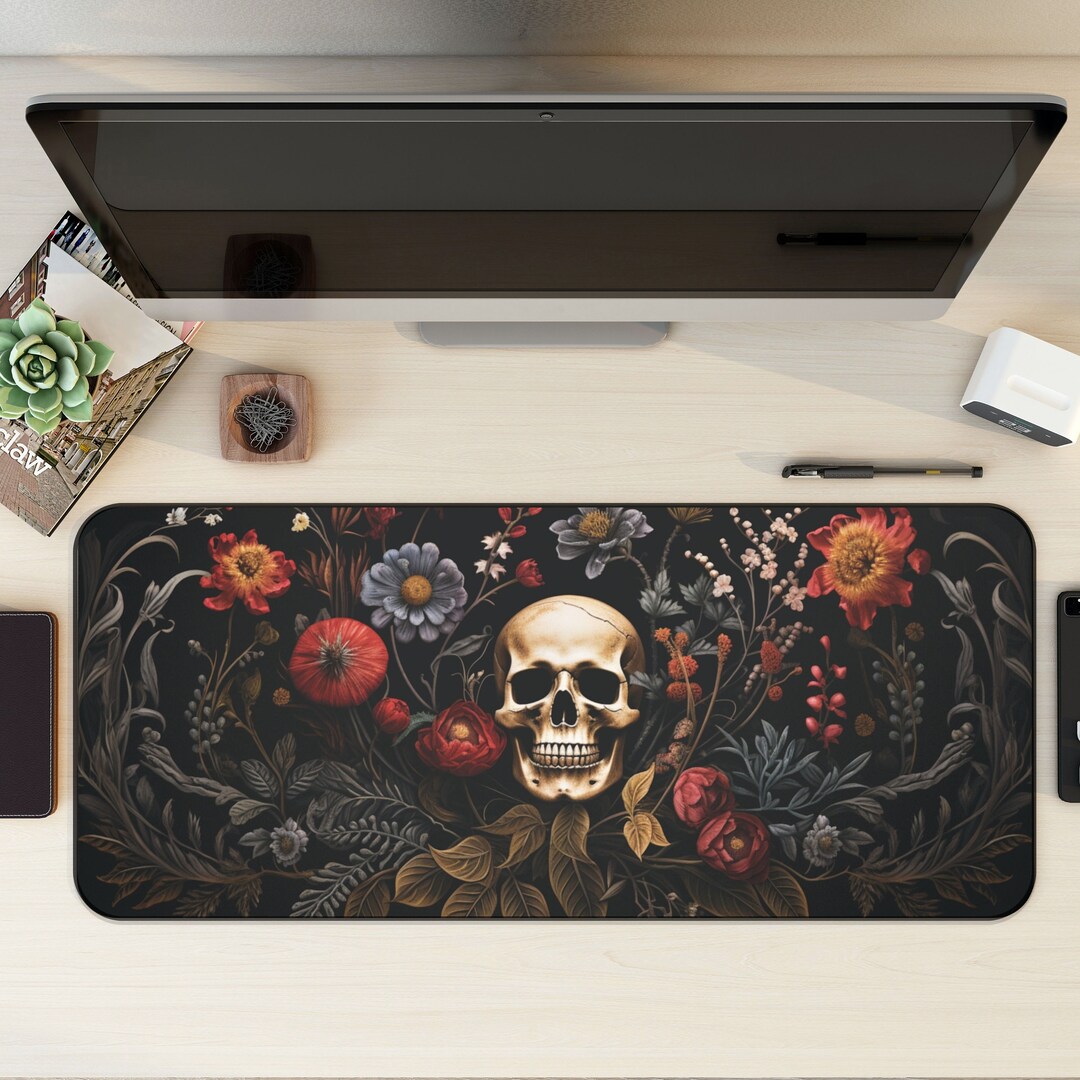 Dark Cottagecore Desk Mat, Floral Skeleton Mouse Pad, Dark Academia ...