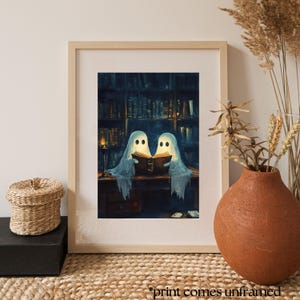 Cute Ghosts in a Library Print, Reading Ghost, Ghost Poster, Vintage ...