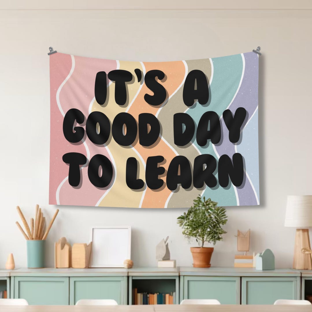 It's a Good Day to Learn Classroom Tapestry, Pink Classroom Wall Art ...