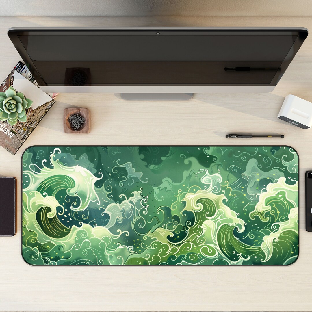 Primordial Earth Desk Mat, Matcha Tea Mouse Pad, Swirling Sage Green ...