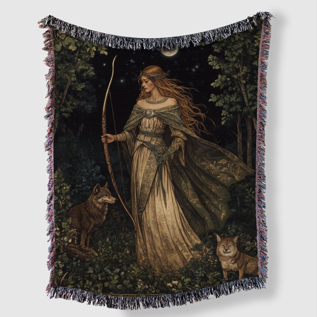 Artemis Floral Woven Blanket, Cottagecore Greek Goddess Tapestry ...