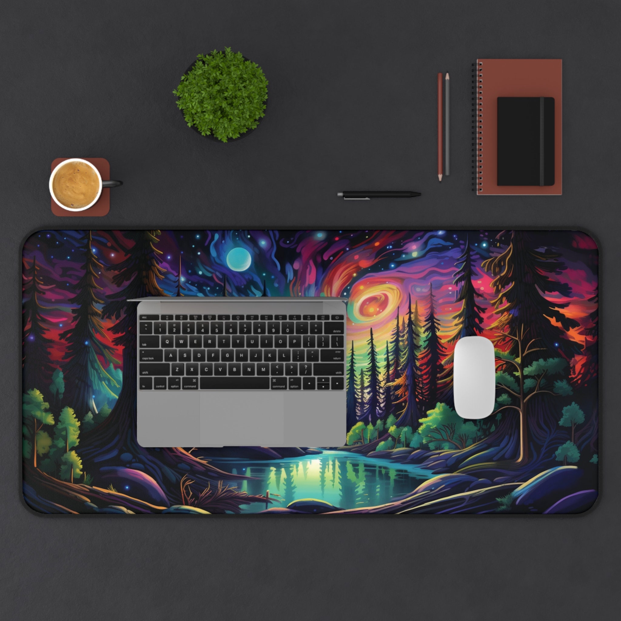 Mystic Neon Forest Gaming Desk Mat, Trippy Mousepad, Cute Mouse Pad ...