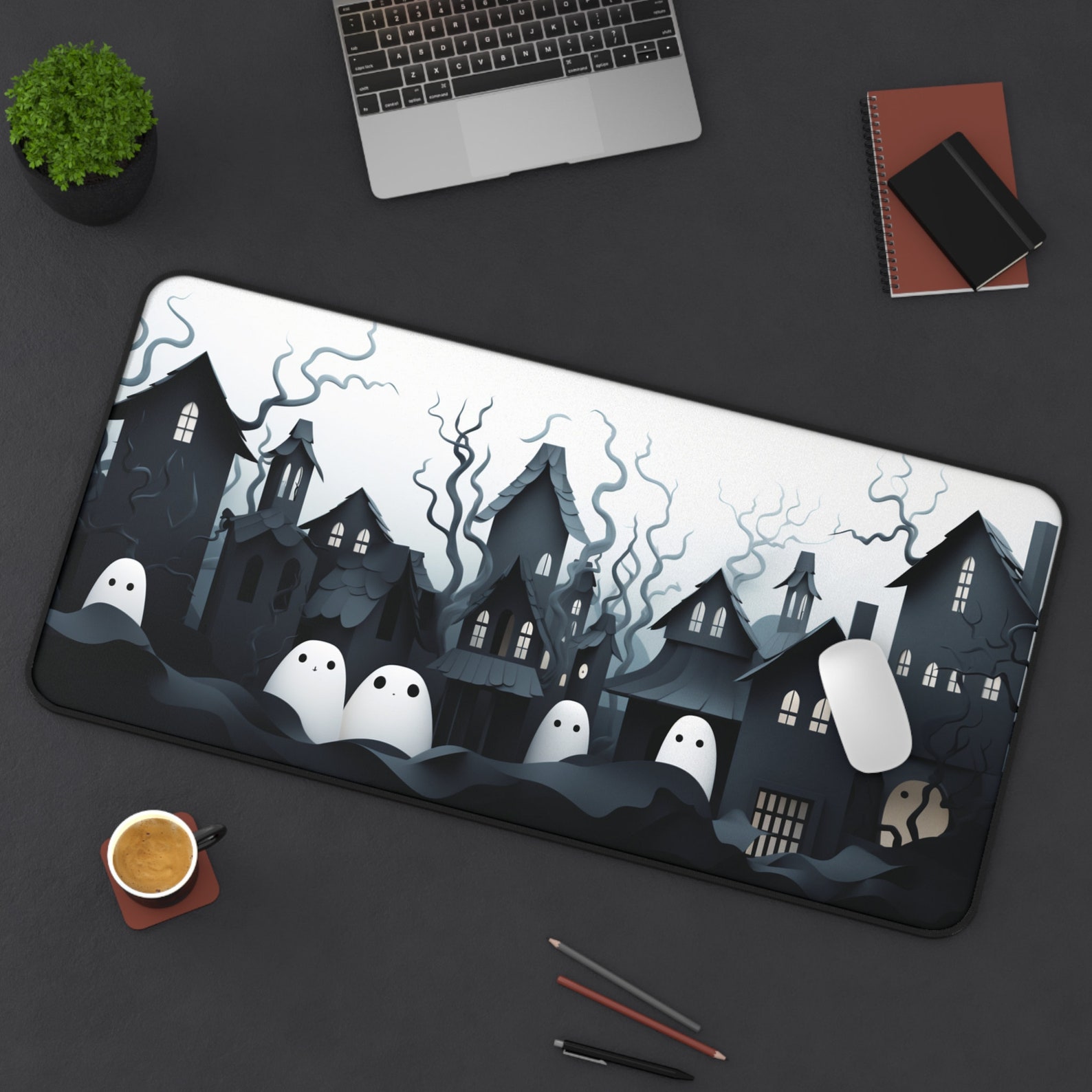 Cute Kawaii Ghosts Desk Mat, Goth Mouse Pad, Ghost Mousepad, Haunted ...