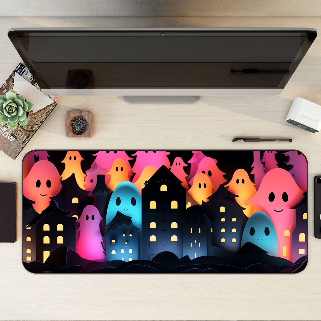 Cute Kawaii Goth Ghosts Desk Mat, Goth Mouse Pad, Neon Ghosts Mat ...