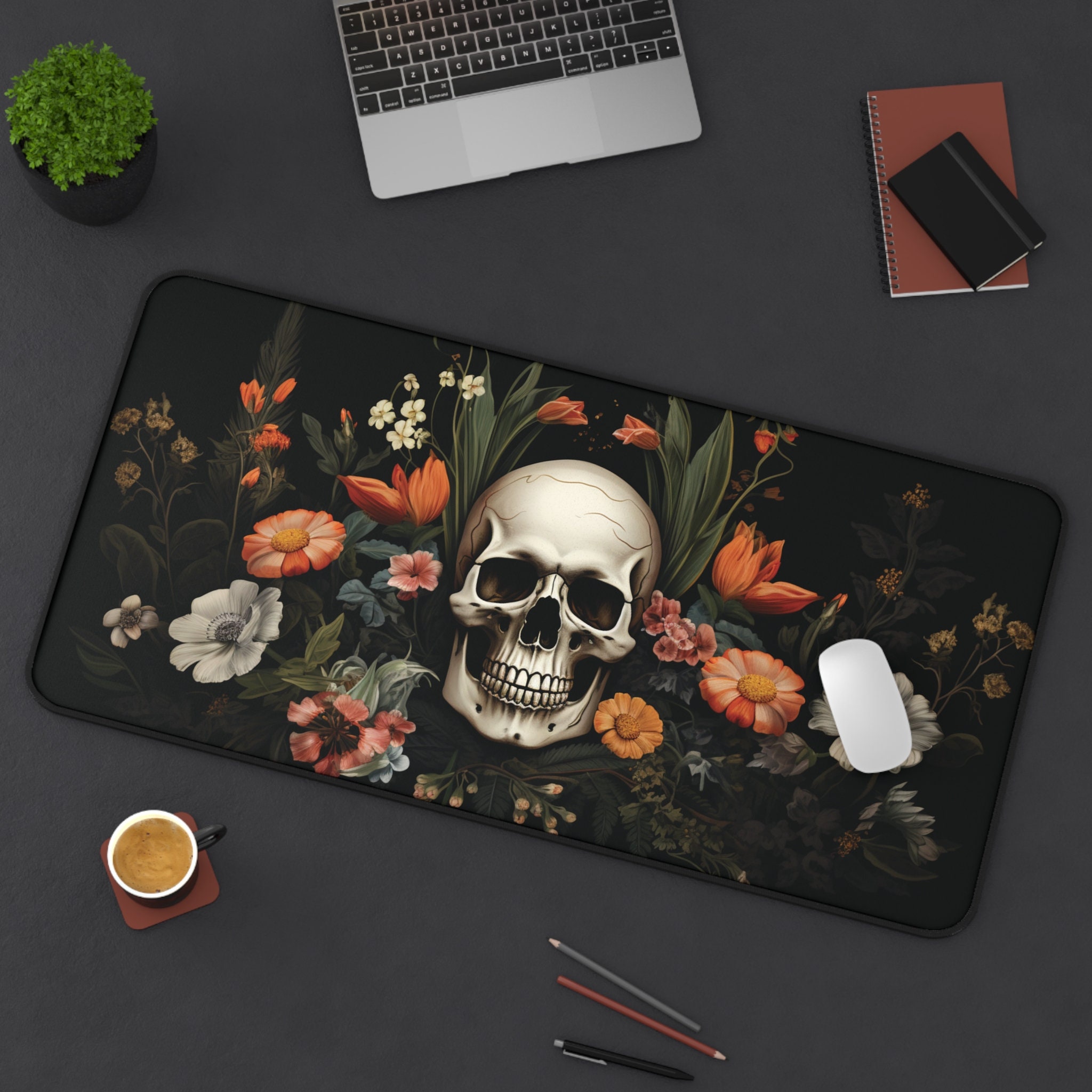Dark Cottagecore Desk Mat, Floral Skeleton Mouse Pad, Dark Academia ...