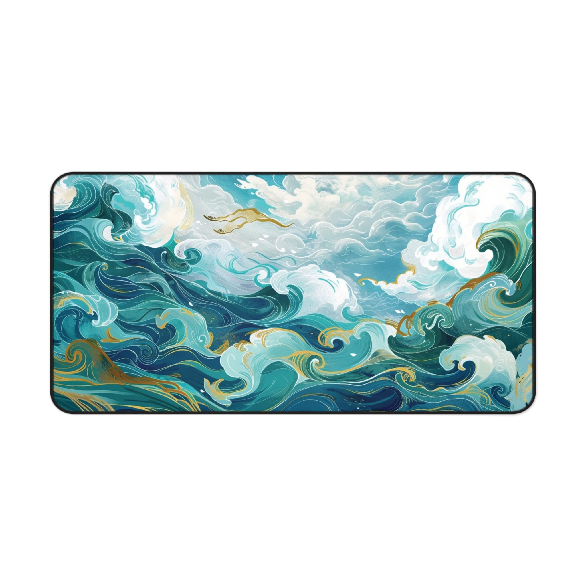 Cottagecore Desk Mat With Turbulent Waves and Clouds, Cute Anime ...