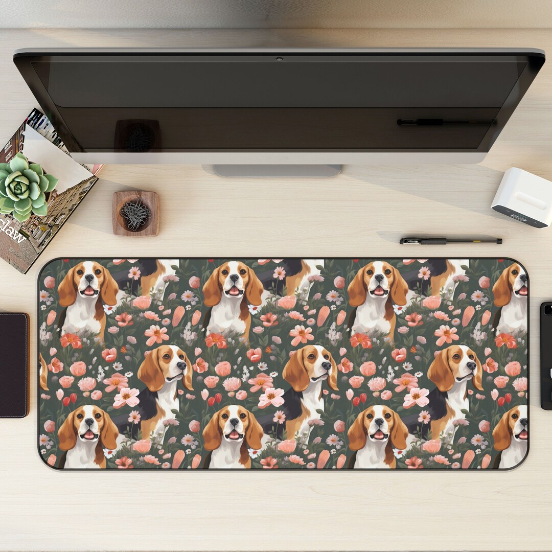 Beagle Dog Desk Mat, Beagle Desk Mat Decor, Beagle Mouse Pad, Dog Desk ...