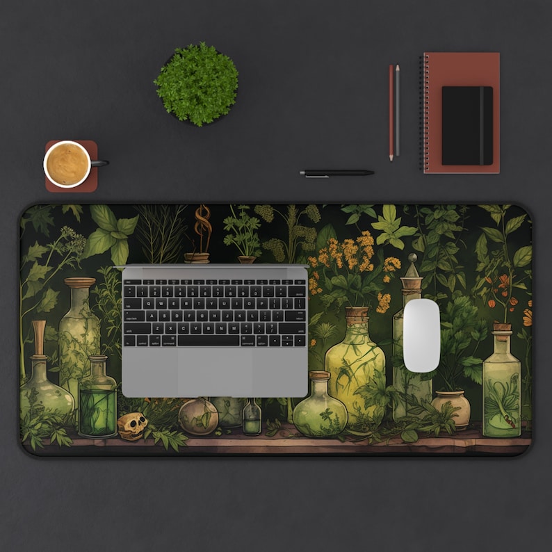 Witchy Botanical Potions and Plants Desk Decor, Green Desk Mat ...
