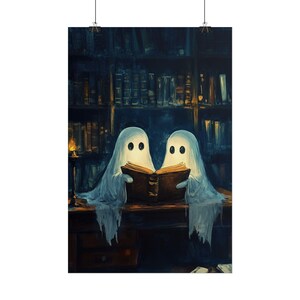 Cute Ghosts in a Library Print, Reading Ghost, Ghost Poster, Vintage ...