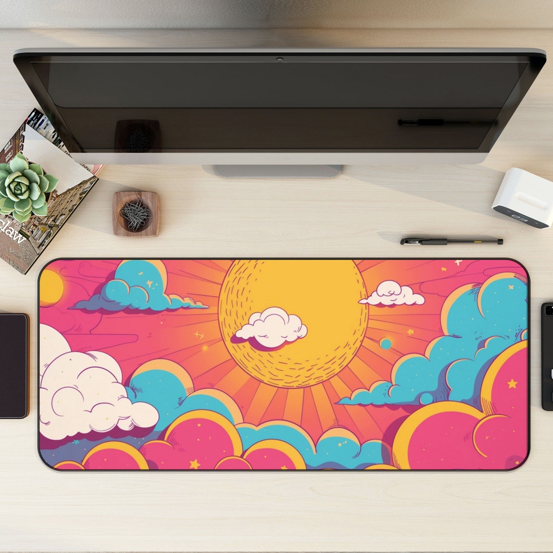 Sun Desk Mat, Kawaii Desk Mat, Neon Desk Pad, Cute Deskmat, Large ...