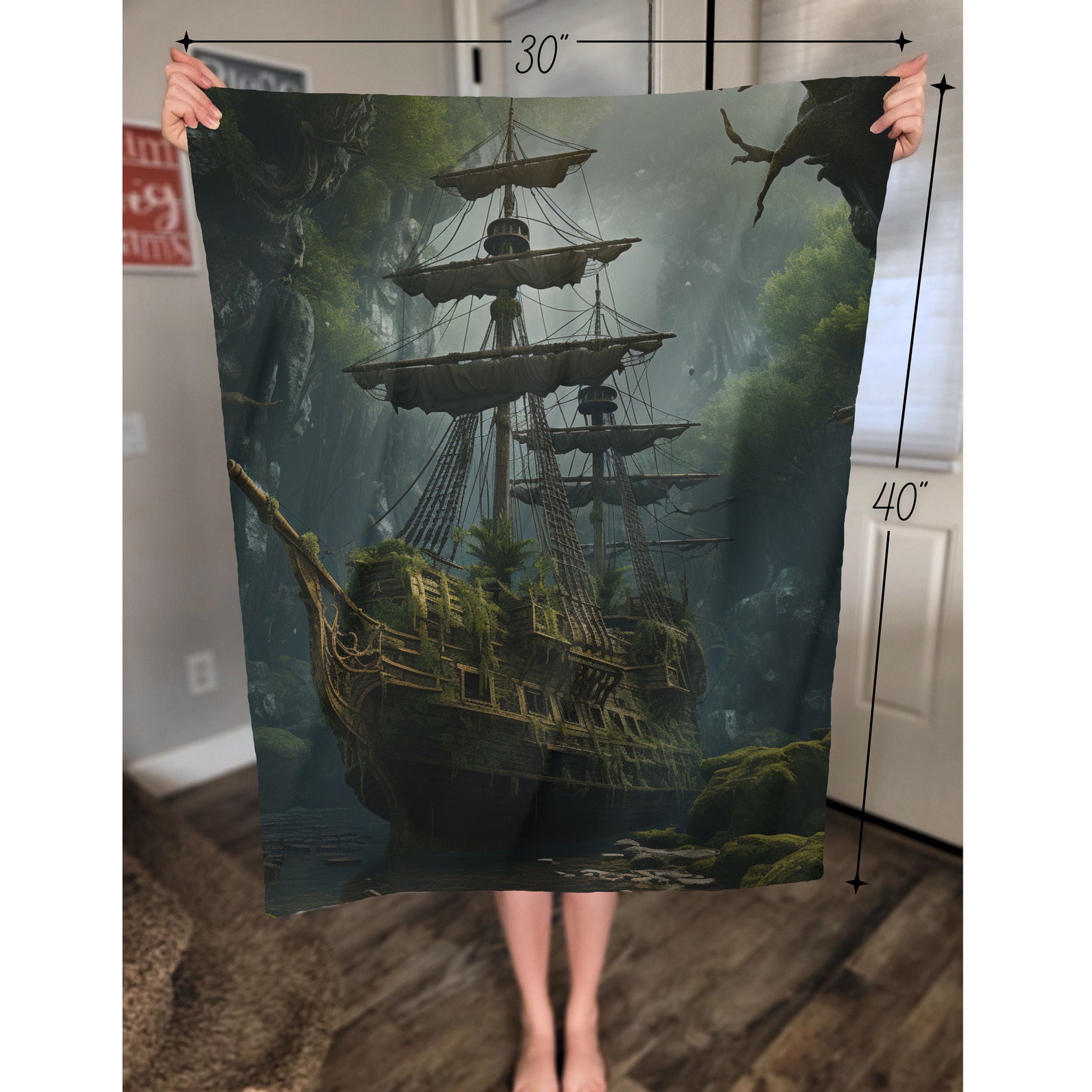 Pirate Ship Blanket, Pirate Cottagecore Blanket, Pirate Room Decor ...