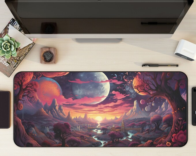 Light Blue Desk Mat Moon Phases, Cute Mousepad, Pastel Goth Neutral ...