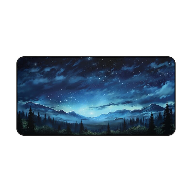 Blue Night Starry Sky Desk Mat, Blue Desk Pad, Kawaii Mouse Pad, Cute ...