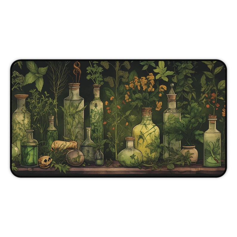 Witchy Botanical Potions and Plants Desk Decor, Green Desk Mat ...