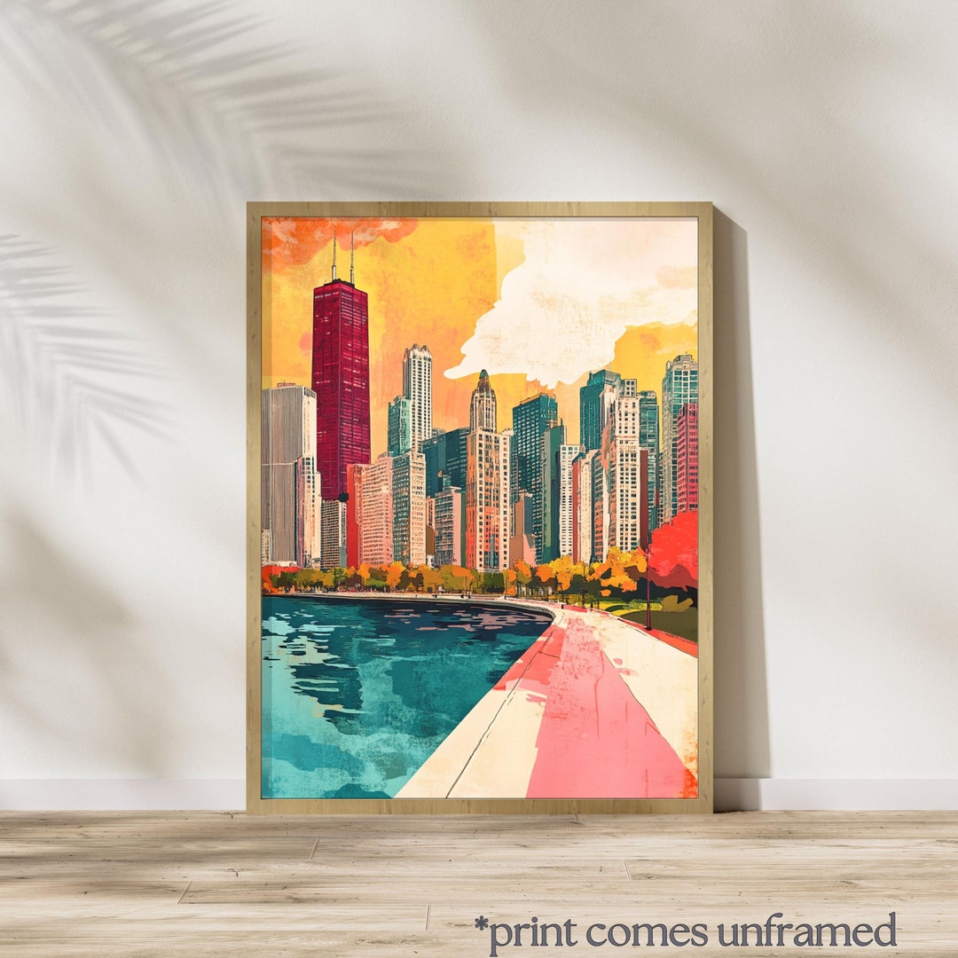 Chicago Art Print, Illinois Art Poster Home Decor, Chicago Skyline Wall ...