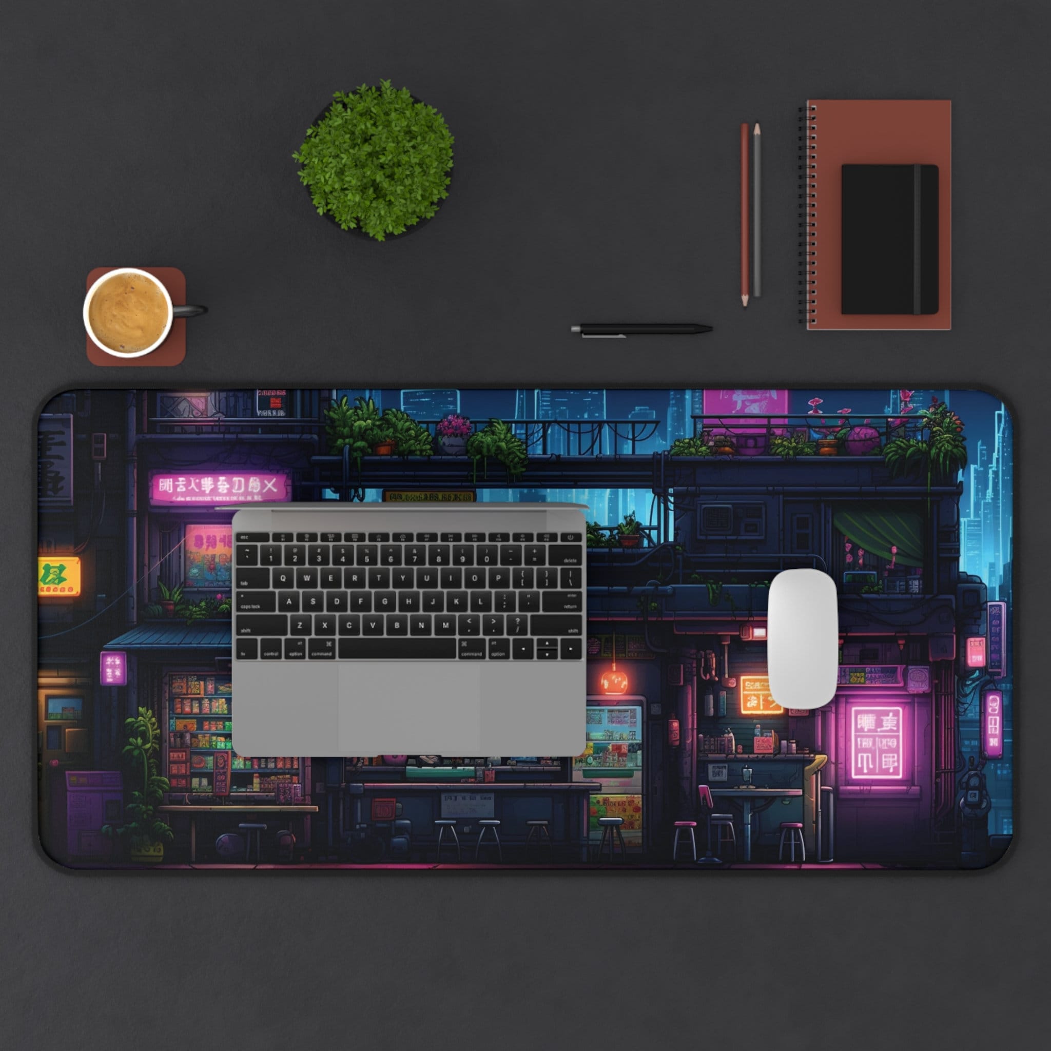 Cyberpunk Modern City, Ramen Shop Desk Mat, Neon Lights Desk Pad ...