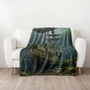 Pirate Ship Blanket, Pirate Cottagecore Blanket, Pirate Room Decor ...