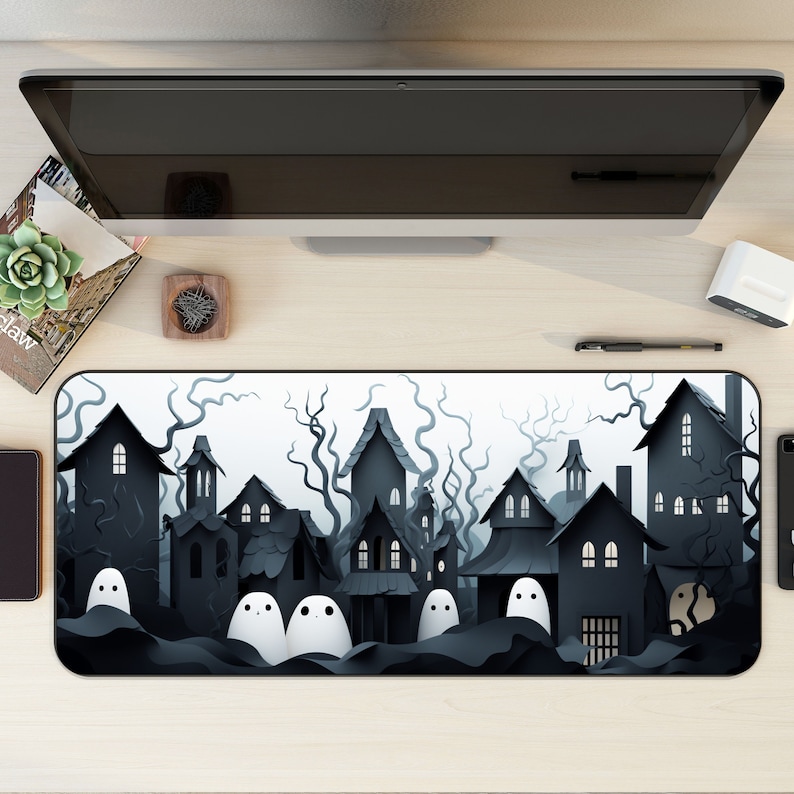 Cute Kawaii Ghosts Desk Mat, Goth Mouse Pad, Ghost Mousepad, Haunted ...